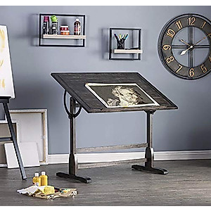 Offex Classic Design Vintage Wood Drafting Table with 42"x 30" Adjustable Top and Pencil Groove - Distressed Black