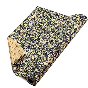 RUSPEPA Kraft Wrapping Paper Roll - Navy Floral Pattern Great for Birthday, Party, Wedding - 17 Inches X 32.8 Feet