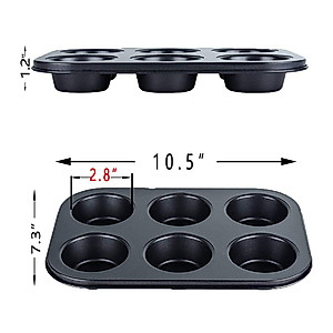 TWSCVC 6 Cup Muffin & Cupcake Pan, Nonstick Brownie Pan, Heavy Duty Carbon Steel Bake for Oven Baking -Gray