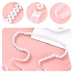 Amaxiu Women Skinny Pearls Belts, Bridal Wedding Waist Belt Bridesmaid Waistband Adjustable White Ribbon Belt for Dress