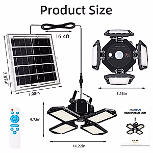 NIORSUN Solar Outdoor Lights Solar Lights Indoor Motion Sensor Pendant Light 3 Colors 4-Leaf 4 Modes with Remote, 16.4ft Wire Waterproof Security Lamp for Garage Shed Home Barn Shop Gazebo(1 Pack)