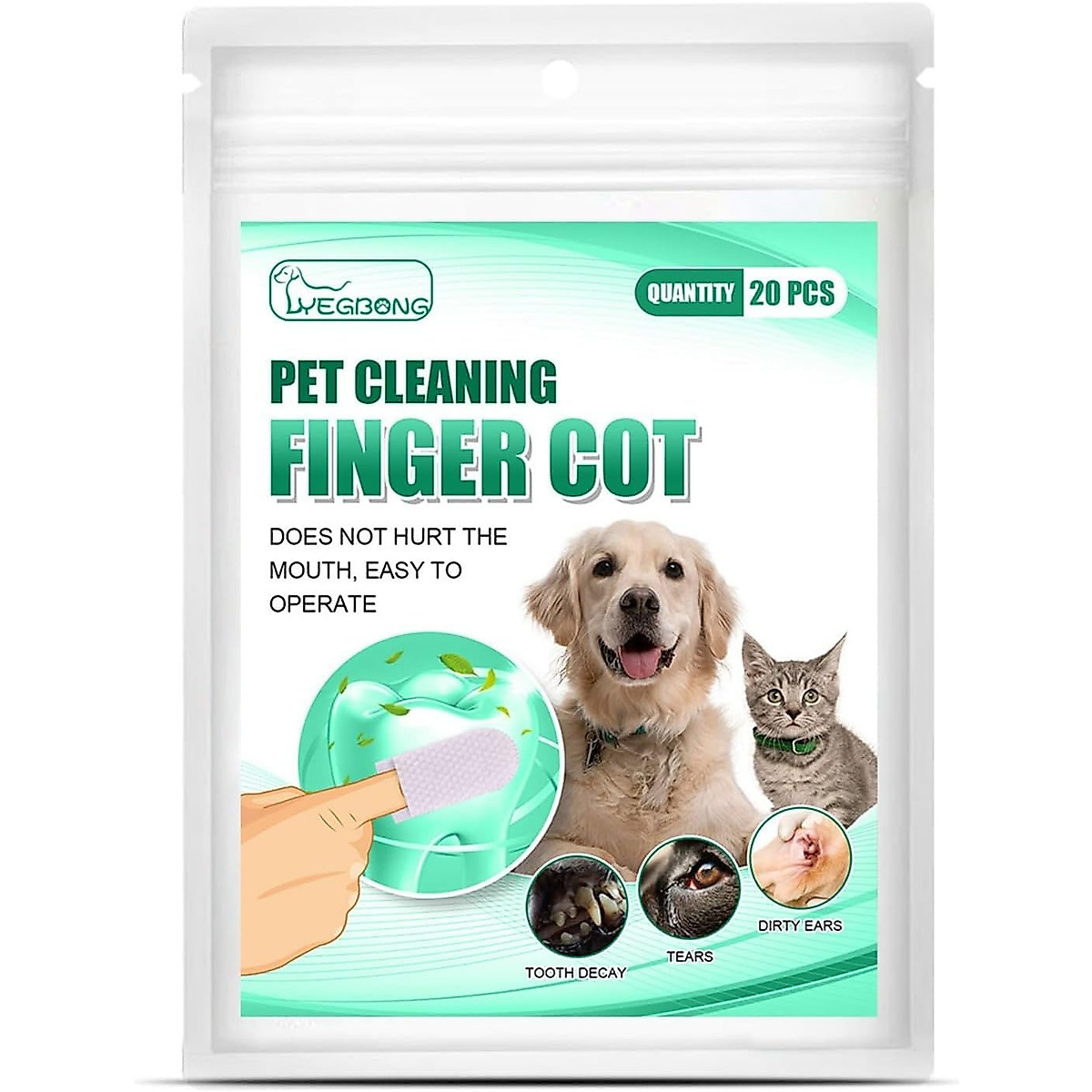 20PCS Teeth Cleaning Finger Wipes,Dog Eye WipesCleaning Wipes for Pet Teeth and Finger Covers, for Cleaning Teeth Ears and Eyes Suitable for Dogs and Cats Removes Dirt and Discharge