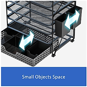 Simple Trending 4-Trays Mesh Office Supplies Desk Organizer, Desktop Hanging File Holder with Drawer Organizer and Vertical Upright Section for Office Home, Black