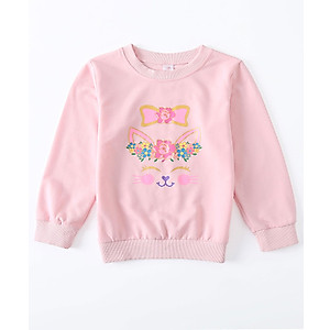 Cute Little Girls Clothing Long Sleeve Sweatshirts Pants 2 Piece Outfits Set 2-8T (8 Years, Pink-Cat)