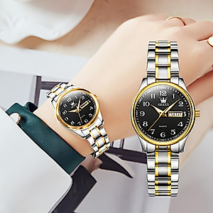 OLEVS Women Watches Business Dress Female Ladies for Small Wrist Watch Gold Silver Tone Stainless Steel Band Analog Quartz Day Date Waterproof Number Lady Watches