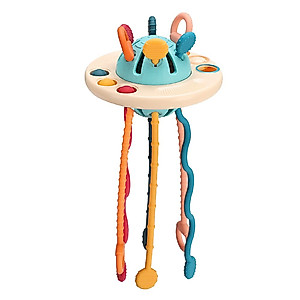 Baby Montessori Toys for 18M+, BPA Free Food Grade Silicone UFO Pull String Activity Toy, Sensory Toys for Toddlers, Travel Toys, Boy Girl Sensory Toys Fine Motor Skills Toys for 18m+
