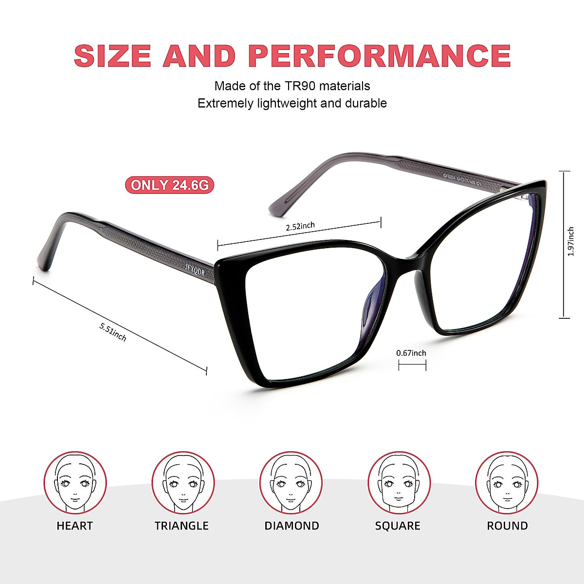 JFXQDR Women's Oversized Blue Light Blocking Glasses, Trendy Cat Eye Computer Gaming Eyeglasses Anti Eyestrain & UV Glare RF6204 (Black Cateye Frame)