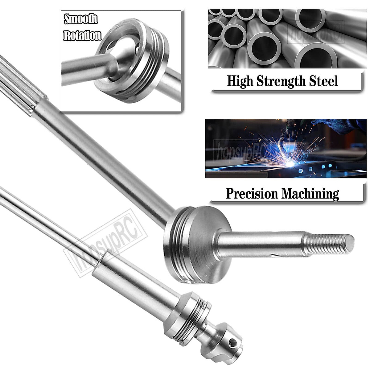 hopsupRC #45 Steel Drive Shaft CVD Upgrades for 1/10 Slash VXL 4X4,Rustler VXL 4X4,Stampede VXL 4X4,Hoss VXL 4X4 4WD,Stainless Front Rear Driveshaft Axles with Hex Hops up,Silver