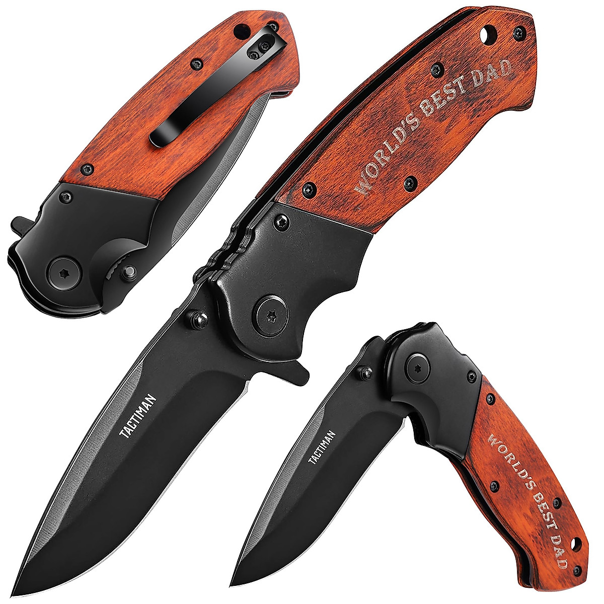 TACTIMAN Gifts for Dad from Daughter Son Wife, Dads Gifts, Fathers Gifts, Birthday Anniversary Fathers Day Christmas Gift for Dad, Engraved WORLD'S BEST DAD Fathers Gifts, Pocket Knife Gift for Dad