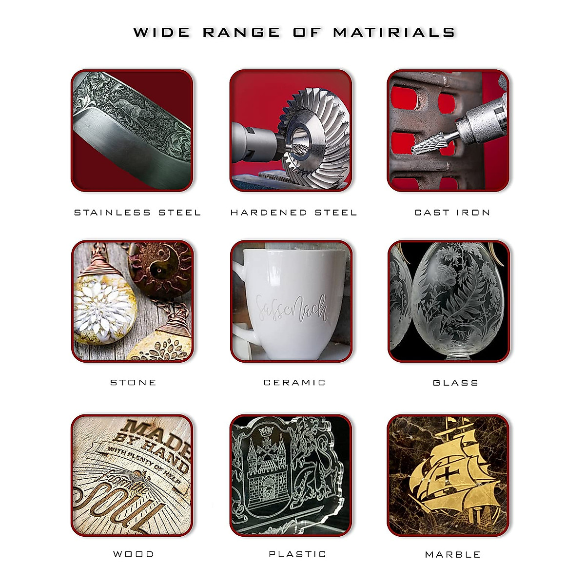 Tungsten Carbide Burr Set 1/4" Shank 10PC Double Cut Rotary Cutting Burrs Die Grinder Bits for Steel and Wood Working, Grinding, Carving, and Engraving