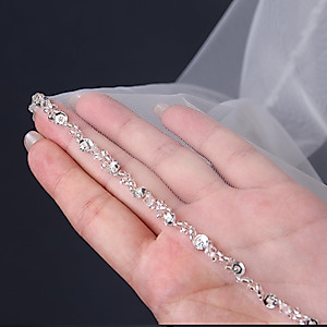 HONGMEI Wedding Veil for Brides 1 Tier Crystal Beaded Fingertip Length Bridal Veil with Comb