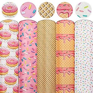David accessories Donuts Cross Pattern Printed Synthetic Leather Fabric Sheets 5Pcs 7.7"x12.9"(Approx 20cm x 33cm) for DIY Bows Earrings Making Crafts (Donuts)