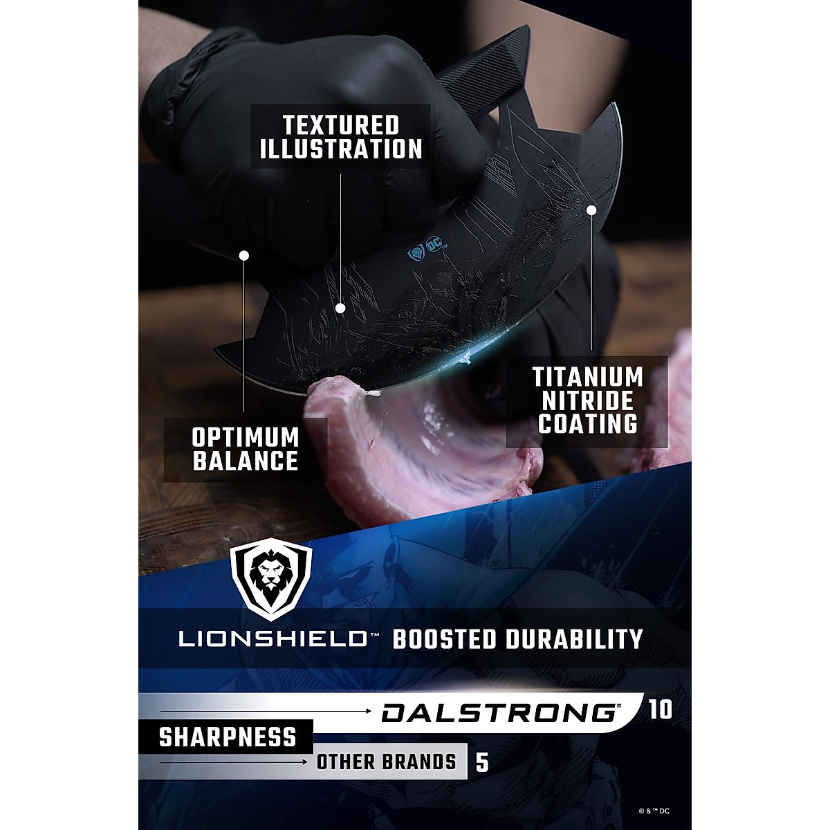 Dalstrong Ulu Knife - 7 inch - BATMAN™ Shadow Black Edition - High Carbon 7Cr17MoV Steel - Black Titanium Kitchen Chef Knife - Rocking, Mincing, Slicing Meat & Herb Knife - G10 Handle - Sheath Cover