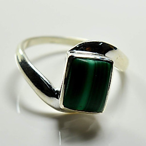55Carat Genuine Malachite Rings 925 Sterling Silver Green Gemstone Handcrafted Jewelry for Gift Size 4-13