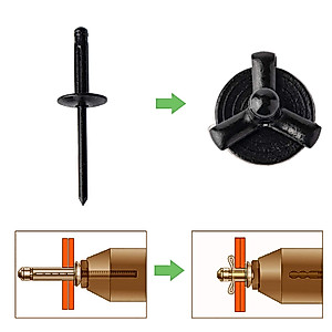 ISPINNER 50pcs 3/16" x 1" Large Head Tri-Fold Exploding Aluminum Pop Rivets (Black)