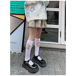 Sahabowi White Pearl Flower Handcraft Calf Socks For Women, Nylon Silk High Knee Stockings, Elastic Stretch Thin(HS2023042407white, 1pair)