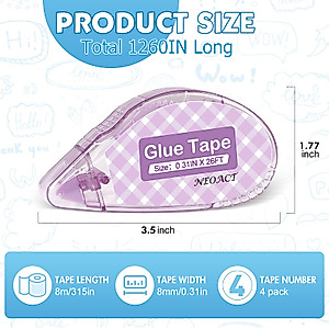 NEOACT 4 Pack Scrapbook Tape,Double Sided Tape Roller Scrapbook Supplies,0.31In x 26 Ft Glue Tape Runner for Scrapbooking Envelopes Crafts Gift Wrapping Journaling School Office Supplies