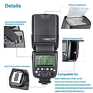 Godox V860II-C V860IIC Camera Flash Speedlite for Canon, 2.4G TTL Flash Speedlight GN60 1/8000s HSS, Rechargable Li-ion Battery, 650 Full Power Flashes, External Flash Compatible for Canon EOS Cameras