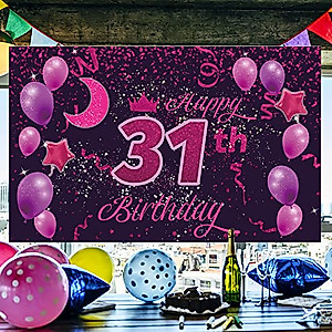 Sweet Happy 31th Birthday Backdrop Banner Poster 31 Birthday Party Decorations 31th Birthday Party Supplies 31th Photo Background for Girls,Boys,Women,Men - Pink Purple 72.8 x 43.3 Inch