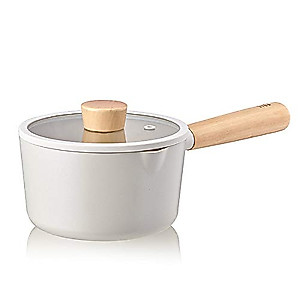 NEOFLAM FIKA Milk Pan for Stovetops and Induction | Wood Handle and Glass Lid | Made in Korea (6" / 1.5qt)