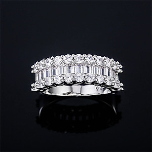 Luxury Sparkling 925 Sterling Silver Shiny Full Diamond Tiny Baguette Ring CZ Diamond Multi Row Ring Eternity Engagement Wedding Band Ring for Women ST.430 (7)