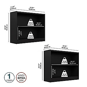 Bush Furniture Universal Small 2 Shelf Bookcase in Black - Set of 2