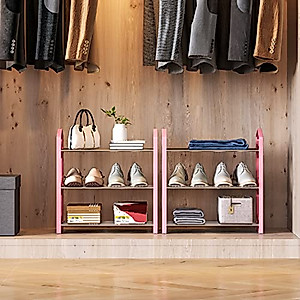 Hockmez 3-Tier Small Shoe Rack .Multifunctional Lightweight Kids Shoe Shelf Storage Organizer for Entryway Hallway Closet Bathroom Living Room (Pink)