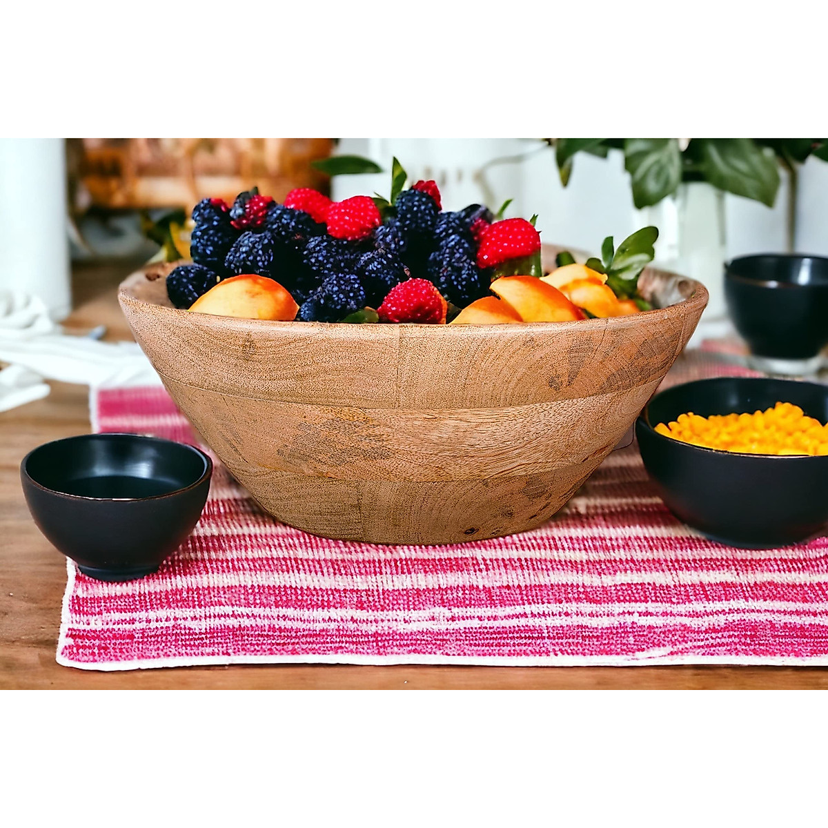 Alpha Living Home Wooden Bowl, Serving Bowl - Crafts Serve for Fruit's, Salads, Popcorn, Salad Spinner, Pasta, Soup, and Fruit - Bowls Looks Absolute Beautiful With Your Kitchen - 12 Inch Bowl