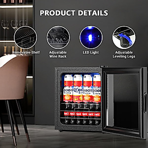 Kazigak Beverage Refrigerator and Cooler 1.76 Cu Ft with Glass Door, Adjustable Temperature Control for Soda, Beer, and Wine Mini Fridge for Home, Office, Dorm and More Black