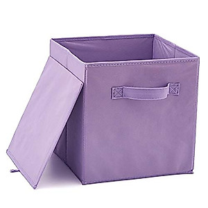EZOWare Set of 12 Foldable Basket Bin Collapsible Storage Cube For Nursery, Kids Toys Organizer, Shelf Cabinet - (Purple + Black)