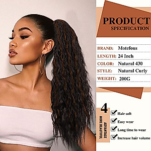 MOTEFOUS Long Wavy Drawstring Ponytail Extension Synthetic Natural Black Curly Wavy Ponytail Hairpieces for Women 24 INCH Wavy Drawstring Ponytail for Black Women （1B）