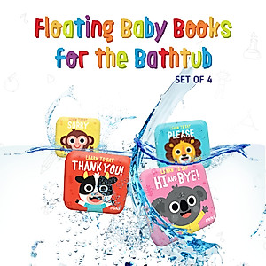 merka Baby Bath Books for Toddler Waterproof Bathtime Books 4 Floatable Plastic Books Thank You Sorry Hi Bye Please Waterproof Bath Books for Toddlers