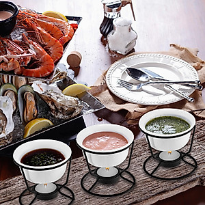 Rossesay 8 Pcs Ceramic Butter Warmers for Seafood Set 4.7oz Butter Warmer with 32 Pcs Tealight Candles for Chocolate Cheese Fondue Melting, Dishwasher Safe, Microwave Safe, Oven Safe, White