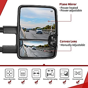 YITAMOTOR Towing Mirrors Compatible with 2003-2006 Chevy Silverado GMC Sierra 1500 2500 3500, 03-06 Tahoe Suburban Yukon Power Heated LED Dynamic Sequence Turn Signal Lights Tow Mirror Pair Set Black