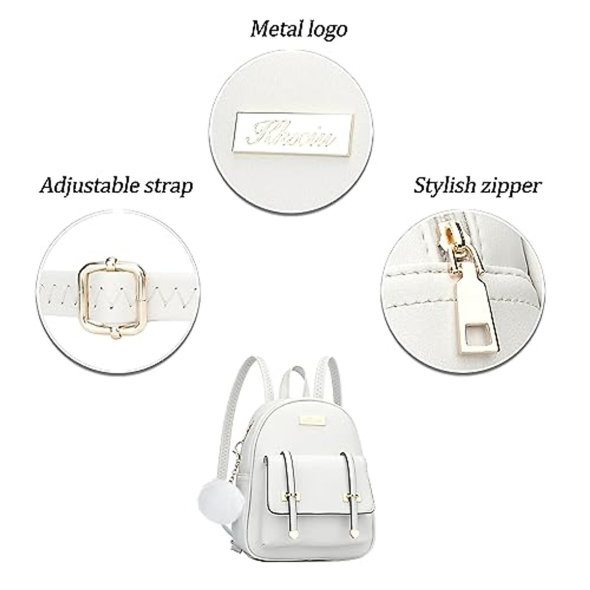 KKXIU Women Small Backpack Purse Convertible Leather Mini Daypacks Crossbody Shoulder Bag (White)