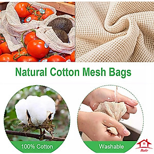 BaLe Set of 12 Reusable Produce Bag,Washable Reusable Organic Net Laundry Cotton Mesh Bag,Drawstring Bags for Grocery & Storage