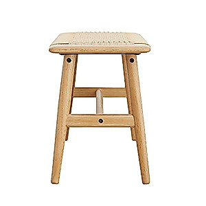 Tennozu Woven Bench, 32" L FAS Grade 100% Solid Oak Wood Dining Room Bench w/Rustic, Hand Woven Design, Firm Mortise & Tenon Structure, Long Bench for Dining Room/Entryway/Bedroom, White (Beige)