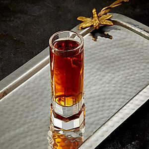 JoyJolt Aqua Vitae Shot Glass Set of 4. Crystal Shot Glasses, Round Clear Shot Glasses Set with Octagon Base. 1 – 2 oz Cups for Tequila, Limoncello, Vodka or Aperitif. Fun Christmas Gifts