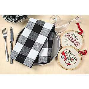 Cloth Dinner Napkins, Cloth Napkins Set of 4 Hemmed, Check Napkins, Napkin Cloth Washable, Buffalo Check Napkins Cloth Washable, Fall Cloth Napkins, Napkins Mitered Corner - 18x18 Inch - Black White