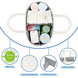 ABenkle Baby Diaper Caddy, Nursery Storage Bin and Car Organizer for Diapers and Baby Wipes, Cotton Rope Diaper Basket Caddy, Changing Table Diaper Storage Caddy Baby Gift Baskets, White