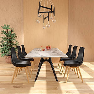 KR EVERKIND Modern Dining Room Chair Set of 4, Mid Century Modern Shell Chair with Beech Wood Legs and Soft Padded, DSW Upholstered Side Chair for Kitchen, Dining, Bedroom, Living Room, Black