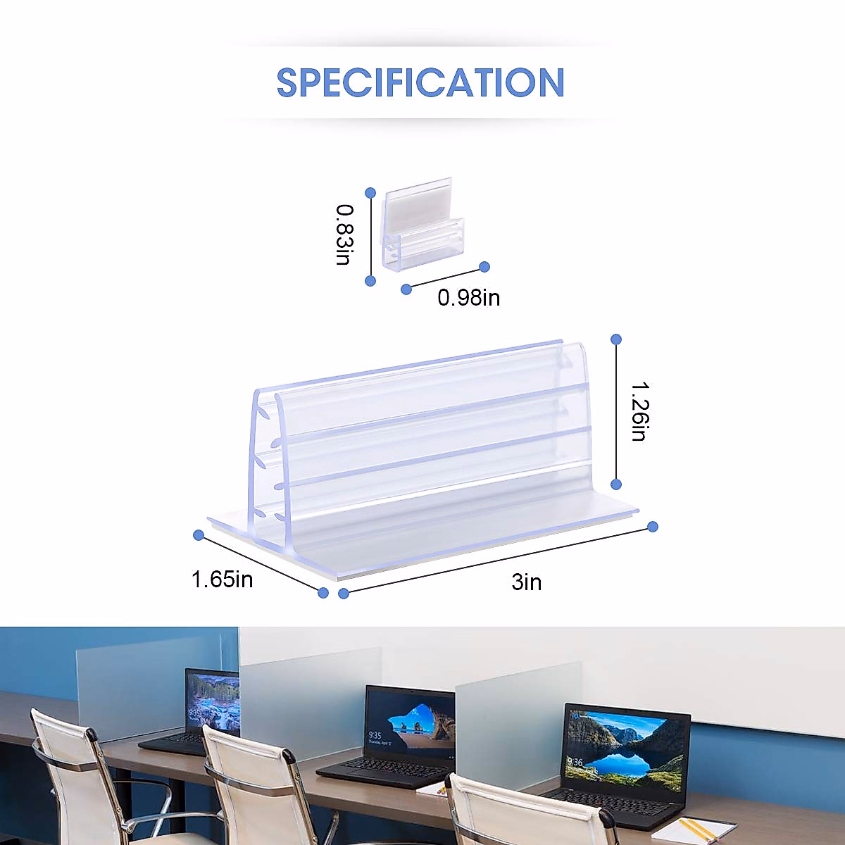 Lenink 10Pcs Adhesive Sneeze Guard Holder, Self Adhesive Plexiglass Holder Stand with 5Pcs Label Clips for 3/16" to 1/4" Thick Fasten Acrylic Panels Plexiglass Sheets