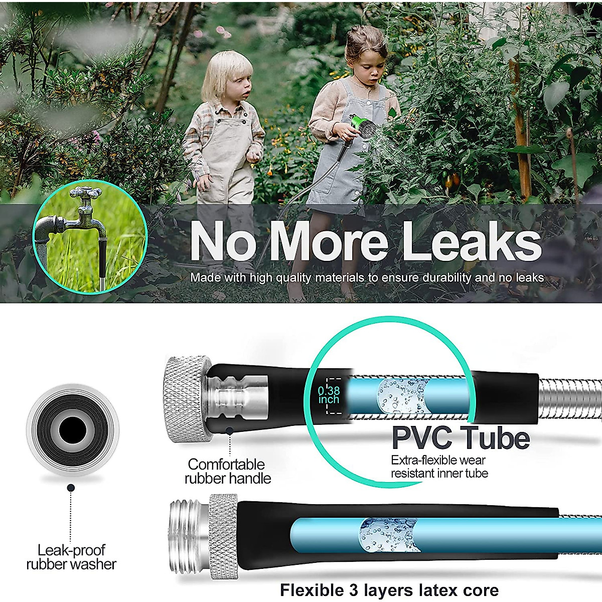 SPECILITE Metal Garden Water Hose 1 FT, Flexible and Lightweight, Heavy Duty Stainless Steel Pipe with Aluminium Fittings for Reel, Yard, Outdoor, Boat