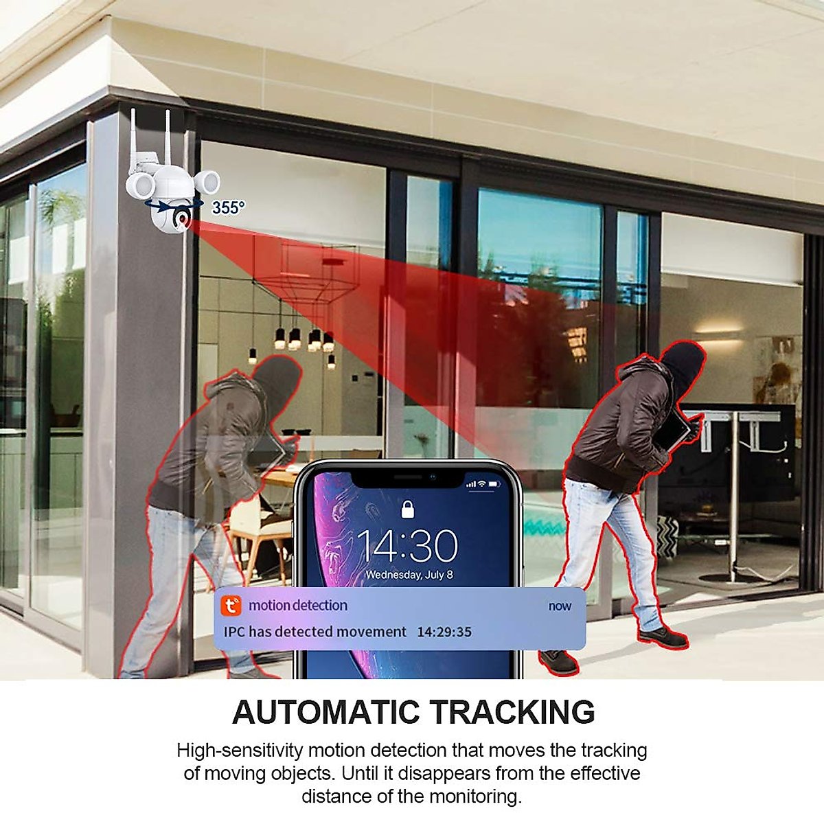 EVERSECU 2K 3Mp Tuya Smart Life Floodlight Outdoor WiFi IP PTZ Security Camera Weatherproof, Motion-Activated Spotlights &Auto-Tracking, Color Night Vision, 2-Way Audio, Work with Alexa & Google Home
