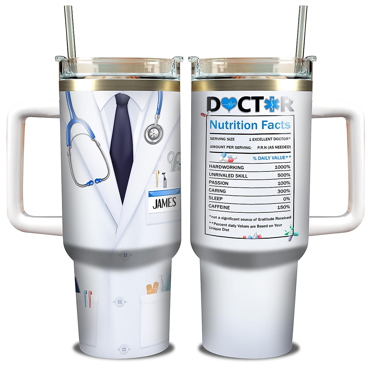 WAZONE Personalized Doctor with Name Tumbler Customized Tumbler 40oz with Handle and Straw Stainless Stee Travel Mug Cup Appreciation Gifts For Doctors Men Graduate Graduation Day Retirement