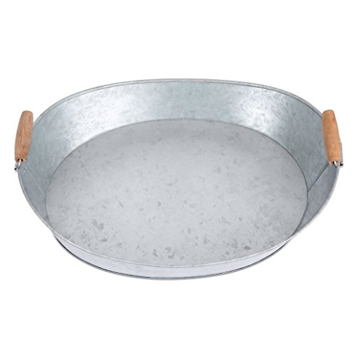 BirdRock Home Galvanized Beverage Tub, Caddy and Tray Set - 3 Piece - Party Tray Platter Drink Holder - Silverware Caddy - Wooden Handles