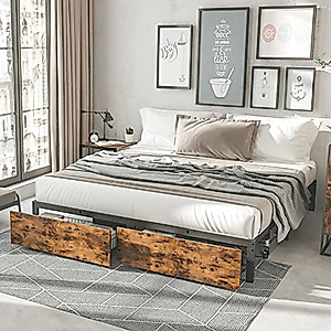 IRONCK King Bed Frame with 2 XL Storage Drawer, Platform Bed Frame Strong Steel Double Reinforced Support, No Box Spring Needed, Wooden Board Decor