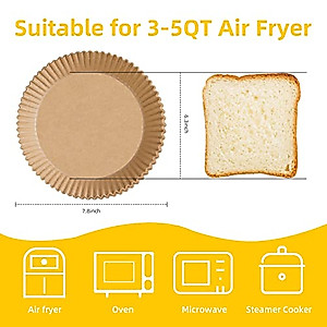 WXHHH Air Fryer Disposable Paper Liner, 100Pcs-6 inch Liners for Air Fryer, Non-stick Disposable Air Fryer Liners, Water-proof, Filter Paper for Air Fryers Basket, Microwave Oven, Frying Pan