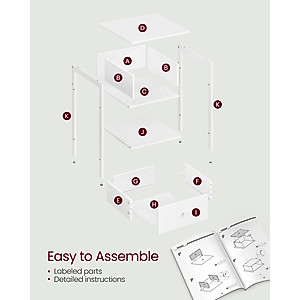 VASAGLE Nightstand, End Table, Side Table with Drawer and Shelf, 15.7 x 15.7 x 21.7 Inches, Bedroom, Steel Frame, Easy Assembly, Modern, Matte White ULET055W14
