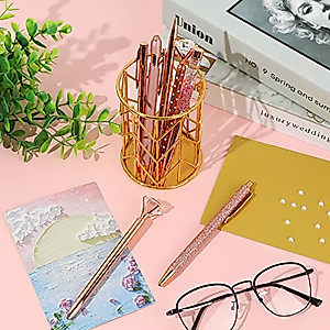 Vin Beauty 7 Pcs Rose Gold Ballpoint Pen Set Metal Crystal Diamond Pen Liquid Sand Glitter Ballpoint Pens Black Ink Retractable Pen Gifts for Wedding Office School Desk Supplies